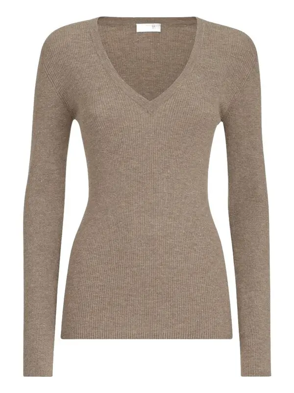 Brunello Cucinelli Sparkling Cashmere Ribbed V-neck Sweater - Rope