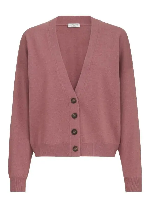 Brunello Cucinelli Cashmere Cardigan With Monili Embellishments - Purple