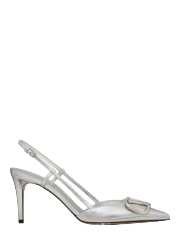 Valentino Garavani Vlogo Signature Pointed Toe Slingback Pumps - Gray
