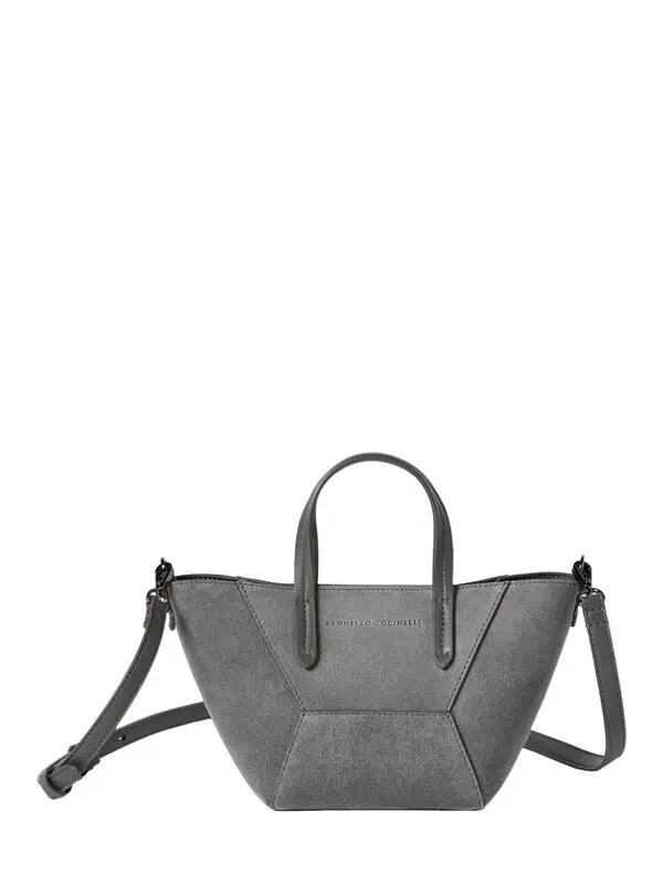 Brunello Cucinelli Suede Duo Mini Bag With Monili - Stone Gray