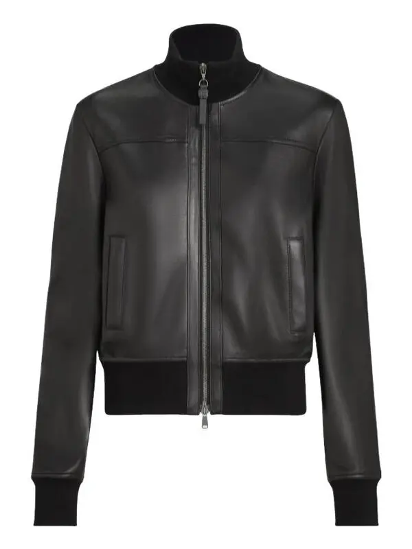 Brunello Cucinelli Nappa Leather Bomber Jacket With Monili Embellishment - Black
