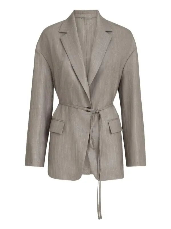 Brunello Cucinelli Virgin-wool Pinstripe Blazer With Monili - Gray