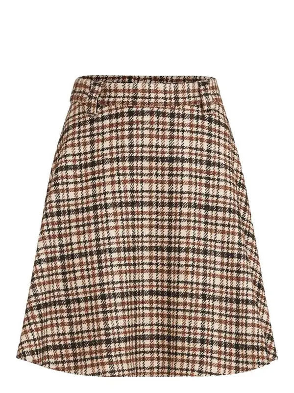 Brunello Cucinelli Checked Wool And Alpaca Mini Circle Skirt - Nude