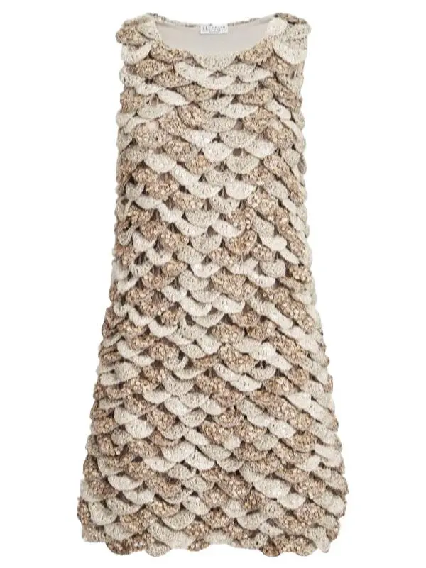 Brunello Cucinelli Handmade Shell Opera Knit Mini Dress - Beige