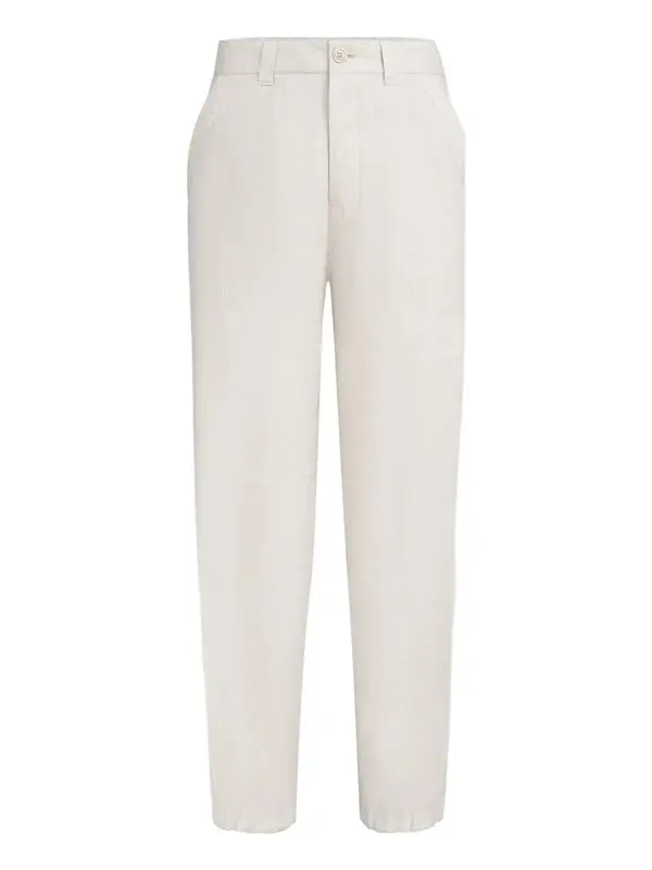 Brunello Cucinelli Linen Micro Chevron Trousers With Drawstrings - White