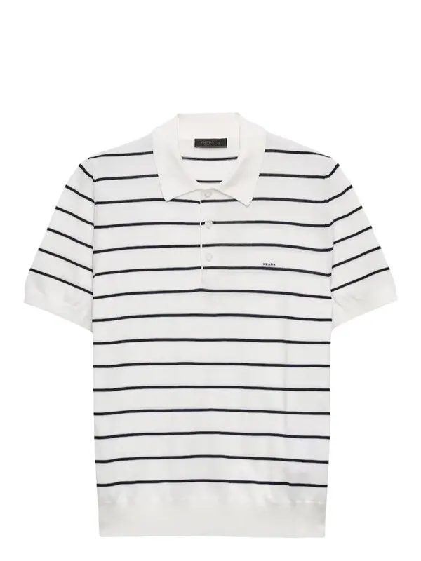 Prada Short-sleeved Striped Cotton Polo Shirt - White/blue