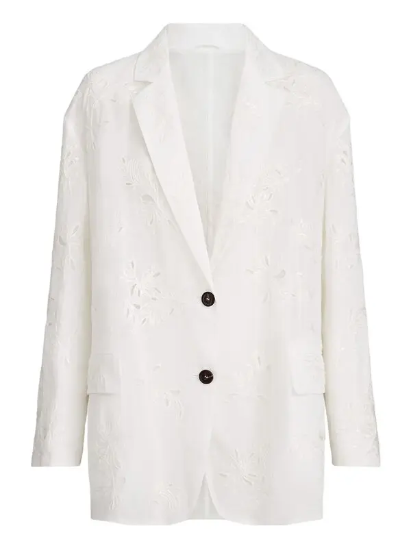Brunello Cucinelli Cotton Organza Blazer With Monili Embellishment - White