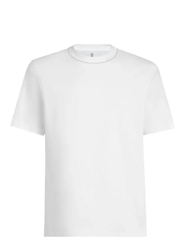 Brunello Cucinelli Cotton Jersey T-shirt With Piping - White