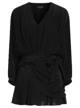 Balenciaga V-neck Long Sleeve Crepe Mini Dress - Black