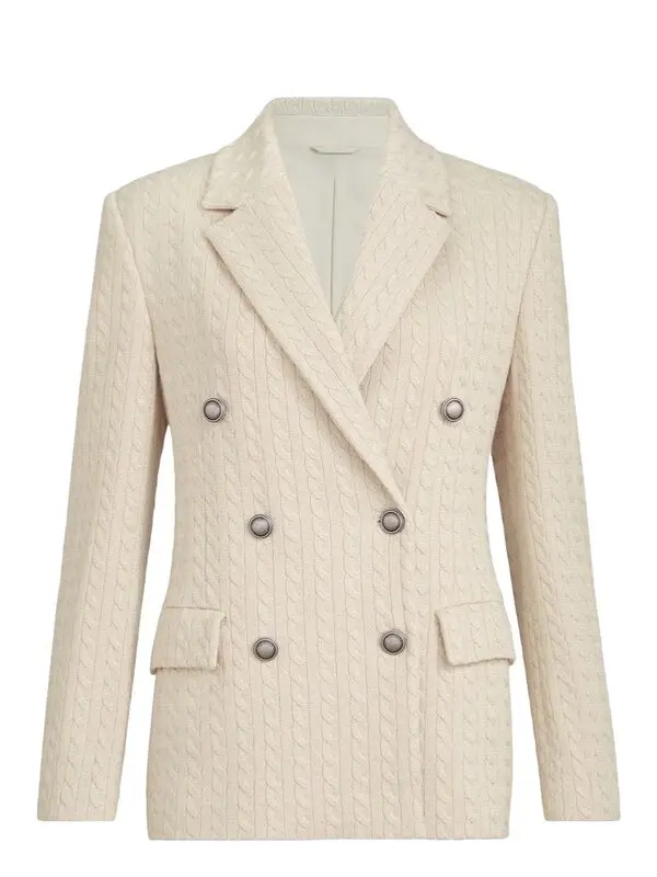 Brunello Cucinelli Sparkling Cotton And Viscose English-rib-knit Blazer With Monili - Cream