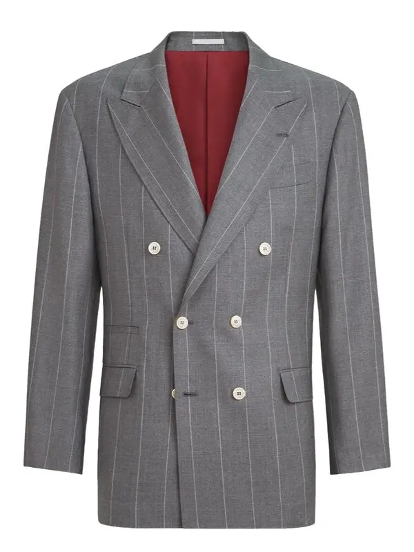 Brunello Cucinelli Virgin Wool Chalk Stripe One-and-a-half Breasted Tailor Blazer - Neutral Density