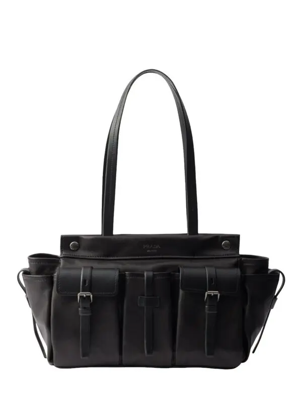 Prada Route Large Leather Tote Bag - Black