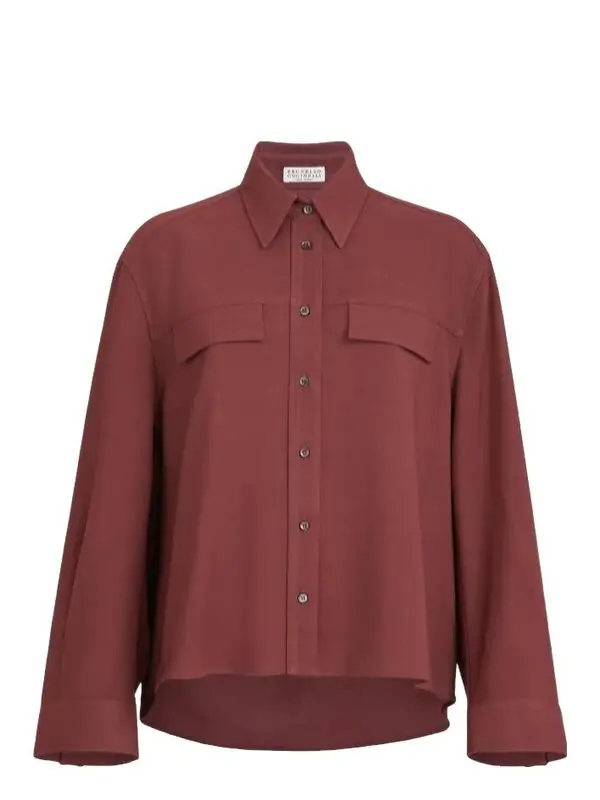 Brunello Cucinelli Virgin Wool Fluid Twill Cropped Shirt - Wine