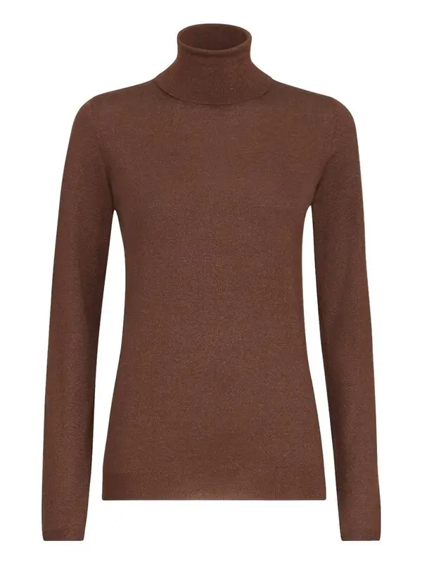 Brunello Cucinelli Sparkling Cashmere And Silk Lightweight Turtleneck Sweater - Chocolate