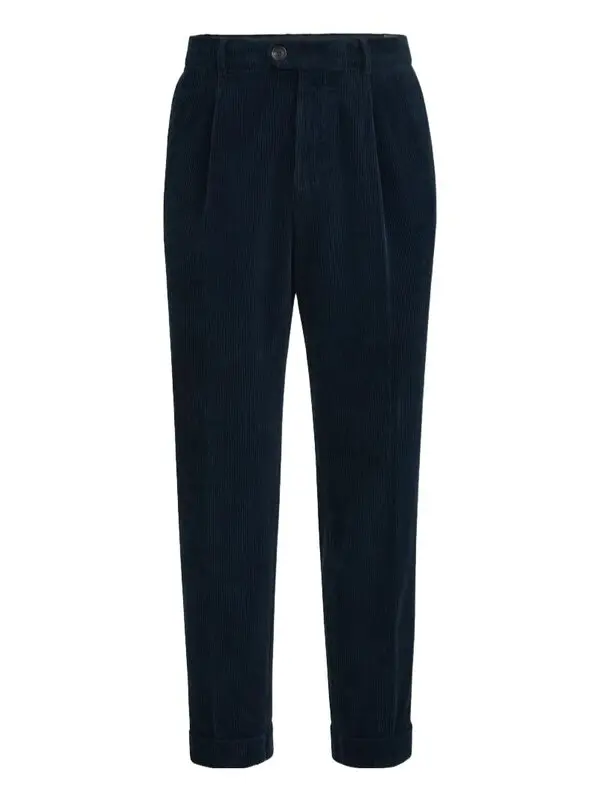 Brunello Cucinelli Garment-dyed Cotton Corduroy Trousers With Pleats - Navy Blue