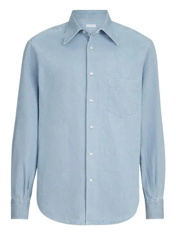 Brunello Cucinelli Lightweight Denim Shirt With Italian Collar And Chest Pocket - Light Denim