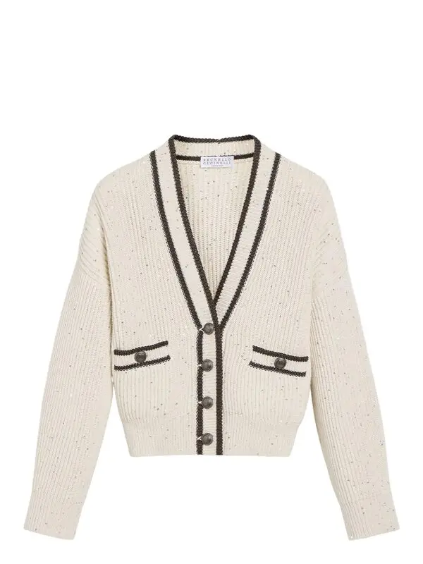Brunello Cucinelli Cotton Diamond Yarn Rib-knit Cardigan - Cream