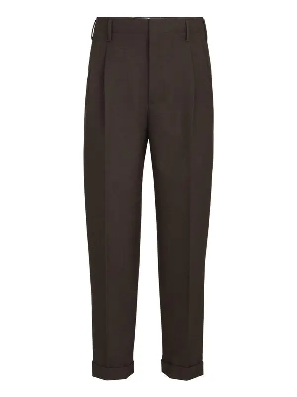 Brunello Cucinelli Virgin Wool Diagonal Trousers With Double Pleats - Rust-brown