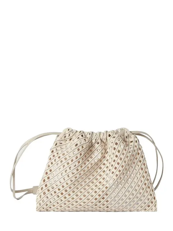 Brunello Cucinelli Small Bucket Bag In Cotton Net - Ivory