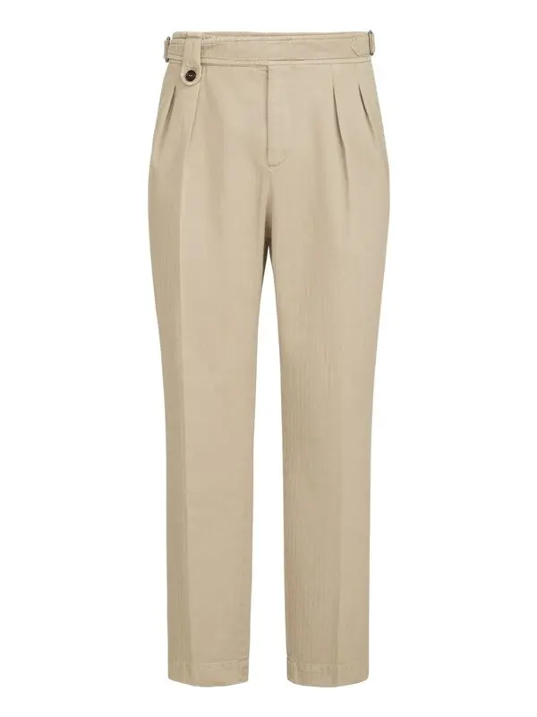 Brunello Cucinelli Cotton Chevron Double Pleat Trousers With Waist Tabs - Beige