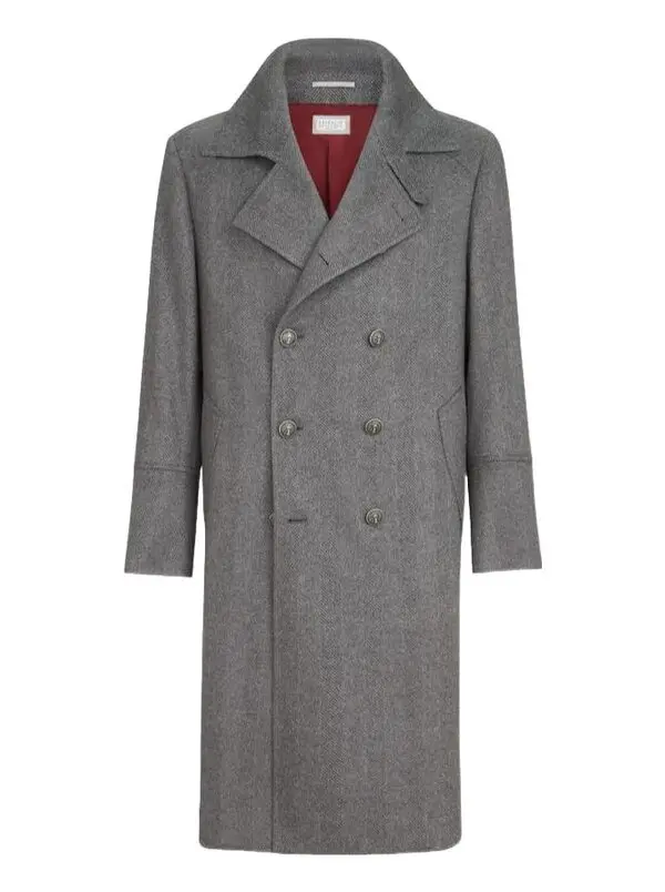 Brunello Cucinelli Cashmere Chevron Flannel Double-breasted Coat - Gray