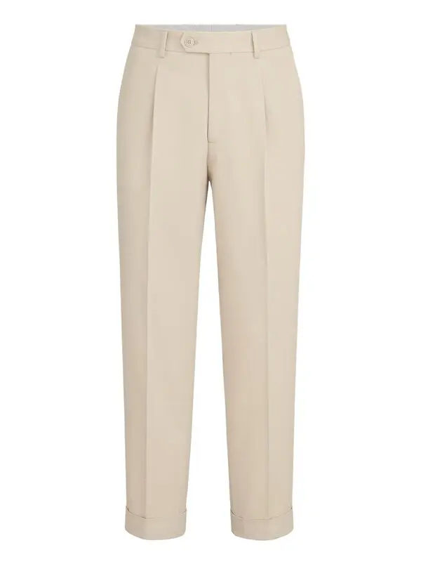 Brunello Cucinelli Cotton And Virgin Wool Gabardine Trousers With Pleat - Ivory