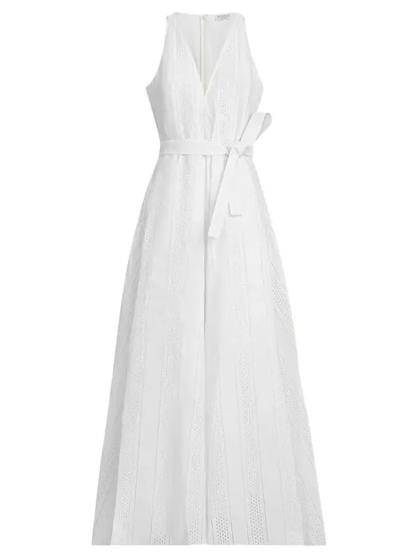 Brunello Cucinelli Techno Cotton Poplin Broderie Anglaise Maxi Dress - White