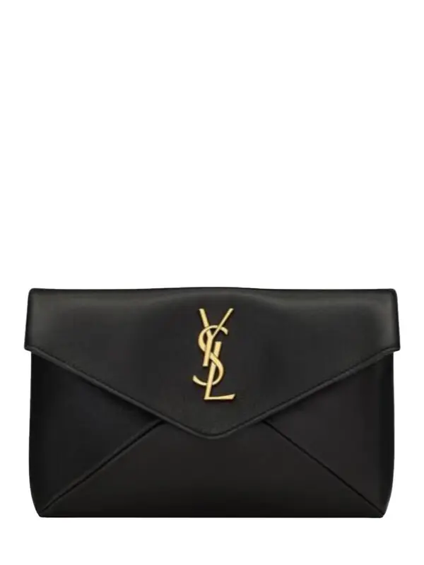 Saint Laurent Cassandre Small Envelope Pouch In Lambskin - Black