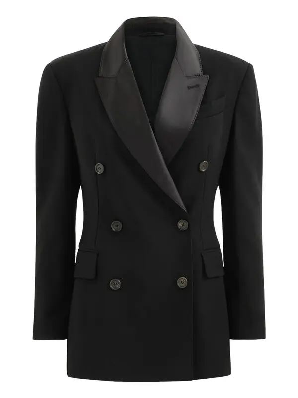 Brunello Cucinelli Viscose And Virgin Wool Tuxedo Jacket With Monili Embellishments - Black