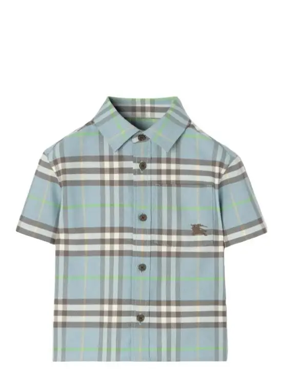 Burberry Check Cotton Oxford Shirt With Embroidered Equestrian Knight Design - Mist Blue