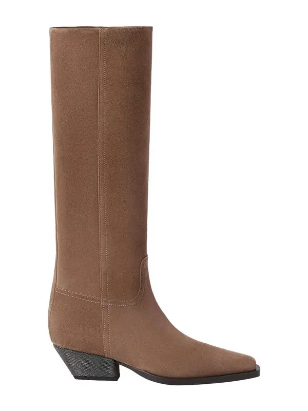 Brunello Cucinelli Suede Knee High Boots With Precious Heel - Long Boots