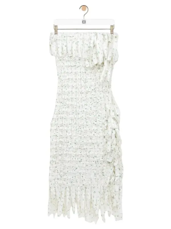 Loewe Silk Dress With Floral Stripes And Fringing - White/pink
