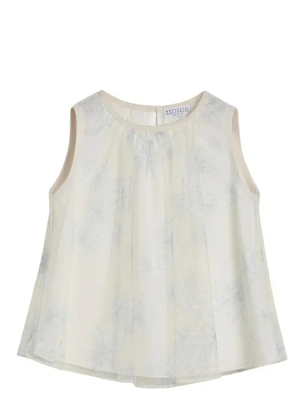 Brunello Cucinelli Sparkling Daisy Print Tulle Top - Panama