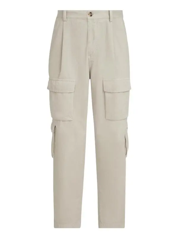 Brunello Cucinelli Pleated Corduroy Cargo Trousers - White