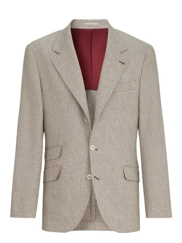 Brunello Cucinelli Wool, Alpaca And Silk Houndstooth Deconstructed Cavallo Blazer - Stone Gray