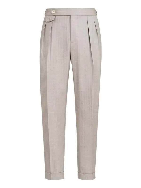Brunello Cucinelli Cashmere And Silk Chevron Trousers With Double Pleats And Waist Tabs - Nude