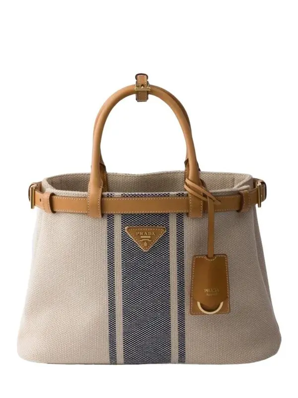 Prada Small Canvas And Leather Bag - Beige/baltic Blue
