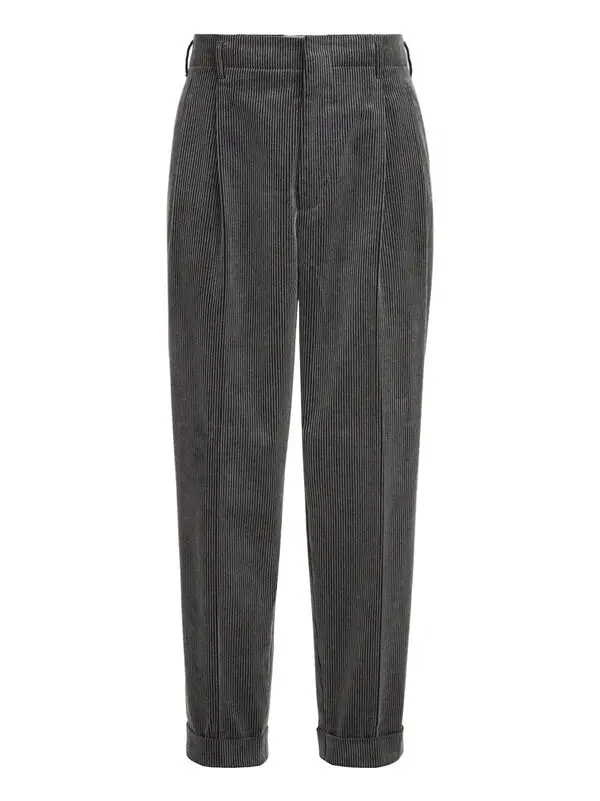 Brunello Cucinelli Frosted Cotton Corduroy Double Pleat Trousers - Grey