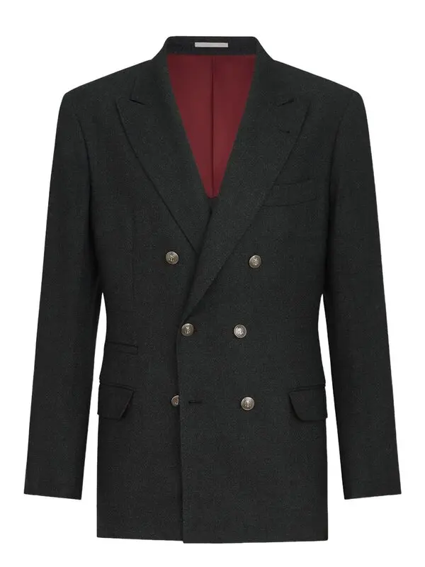 Brunello Cucinelli Mouliné Virgin Wool Twill One-and-a-half Breasted Deconstructed Blazer With Metal Buttons - Anthracite