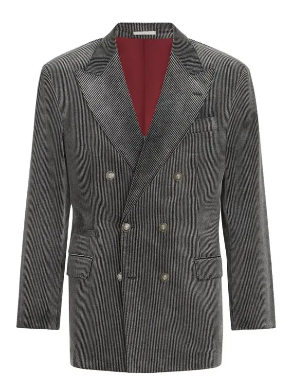 Brunello Cucinelli Frosted Cotton Corduroy One-and-a-half Breasted Tailor Blazer With Metal Buttons - Grey
