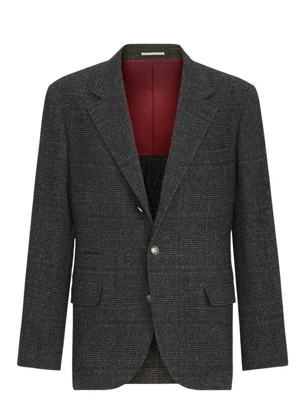 Brunello Cucinelli Silk, Wool And Cashmere Prince Of Wales Flannel Deconstructed Blazer - Anthracite