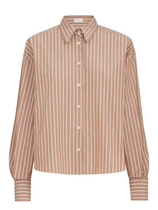 Brunello Cucinelli Striped Cotton Poplin Shirt - Jujube