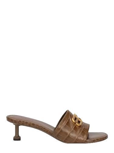 Balenciaga Crocodile-patterned Leather Slippers - Brown