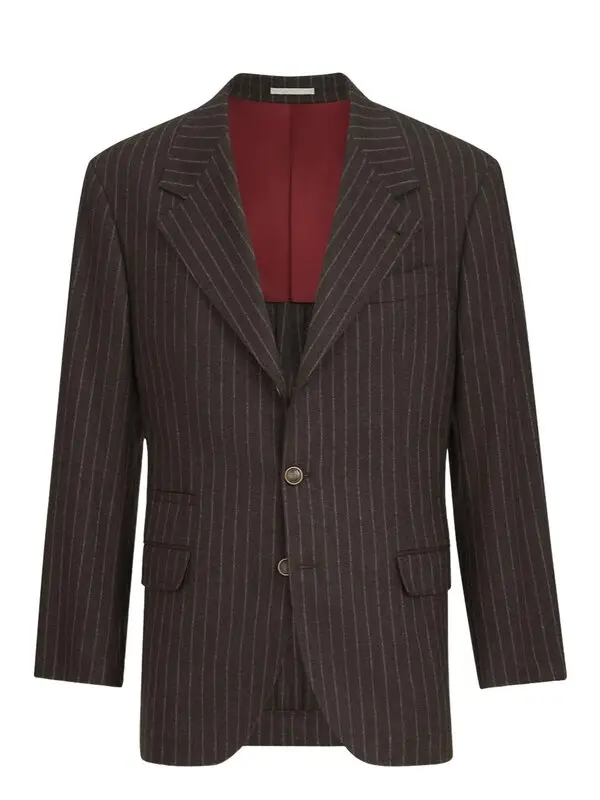 Brunello Cucinelli Virgin Wool And Cashmere Chalk Stripe Flannel Tailor Blazer - Brown