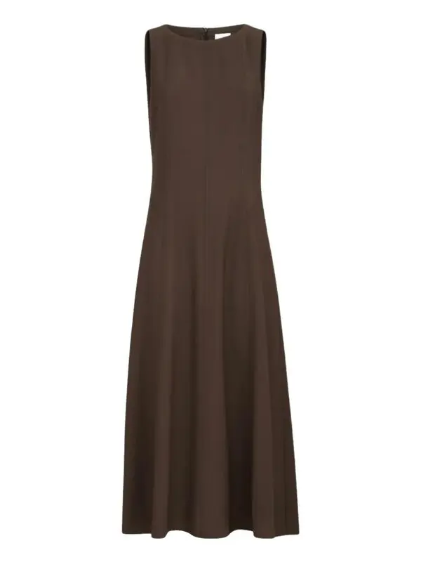 Brunello Cucinelli Virgin Wool Fluid Twill Flared Dress - Chocolate-colored