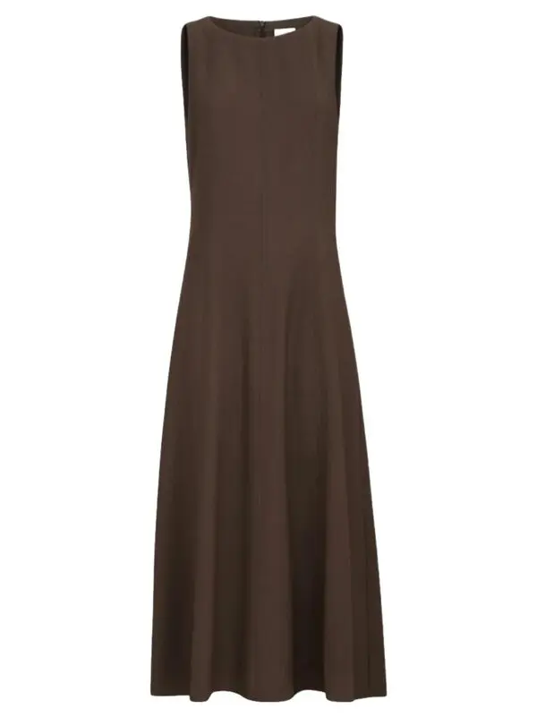 Brunello Cucinelli Virgin Wool Fluid Twill Flared Dress - Chocolate