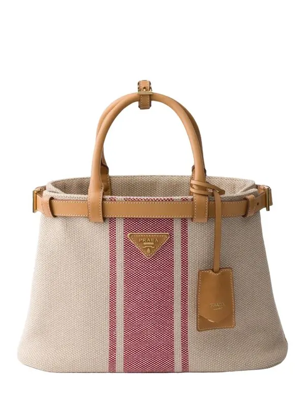 Prada Small Canvas And Leather Bag With Buckle Detail - Tan/red