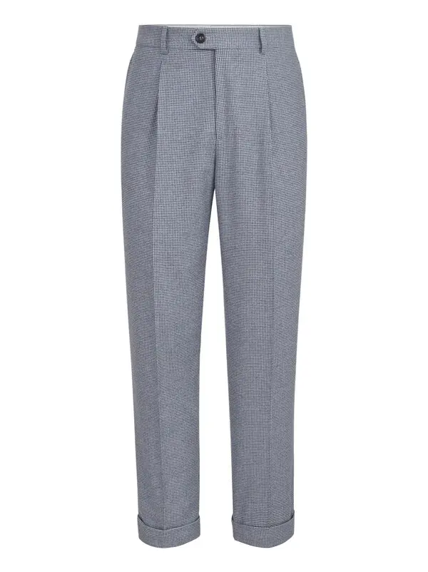 Brunello Cucinelli Cashmere And Silk Houndstooth Flannel Pleated Trousers - Sky-blue