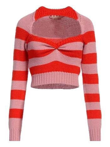 Marni Striped Cutout Long Sleeve Sweater - Pink