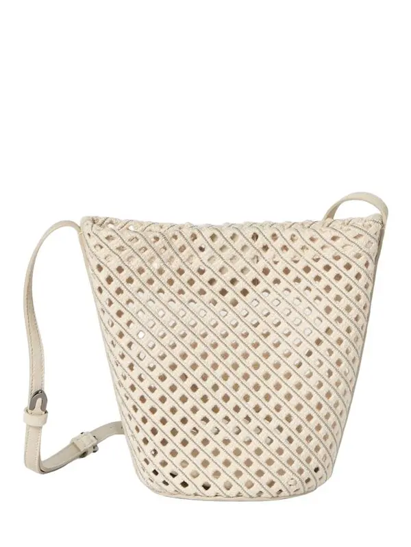 Brunello Cucinelli Duo Pouch Bag In Precious Cotton Net - Ivory
